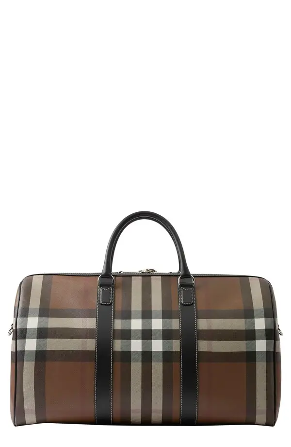 Burberry Boston Check Canvas Duffle Bag - Dark Birch Brown